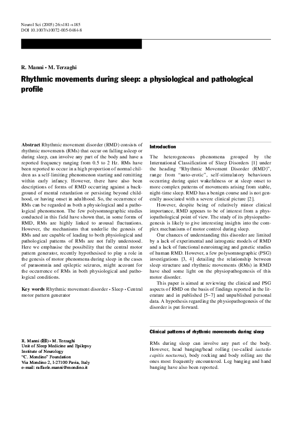 (PDF) Rhythmic movements during sleep: a physiological and pathological ...