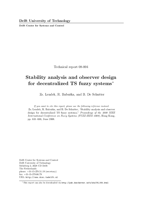 (PDF) Stability analysis and observer design for decentralized TS fuzzy ...
