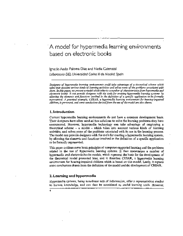 Pdf A Model For Hypermedia Learning Environments Based On Electronic Books