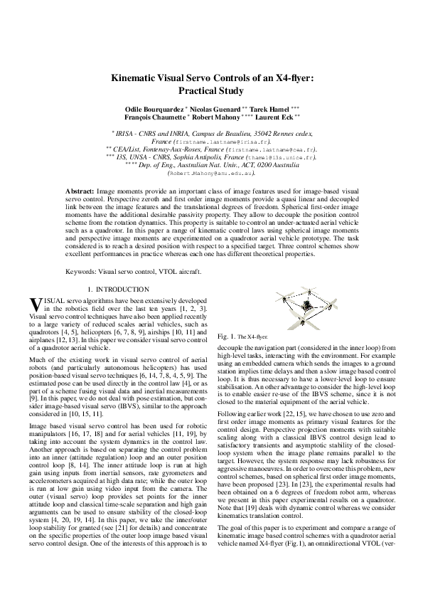 (PDF) Kinematic Visual Servo Controls of an X4‐Flyer: Practical Study