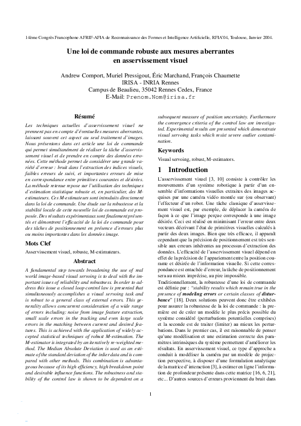 (PDF) Une loi de commande robuste aux mesures aberrantes en ...