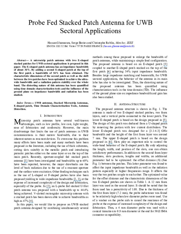 (PDF) Probe Fed Stacked Patch Antenna for UWB Sectoral Applications