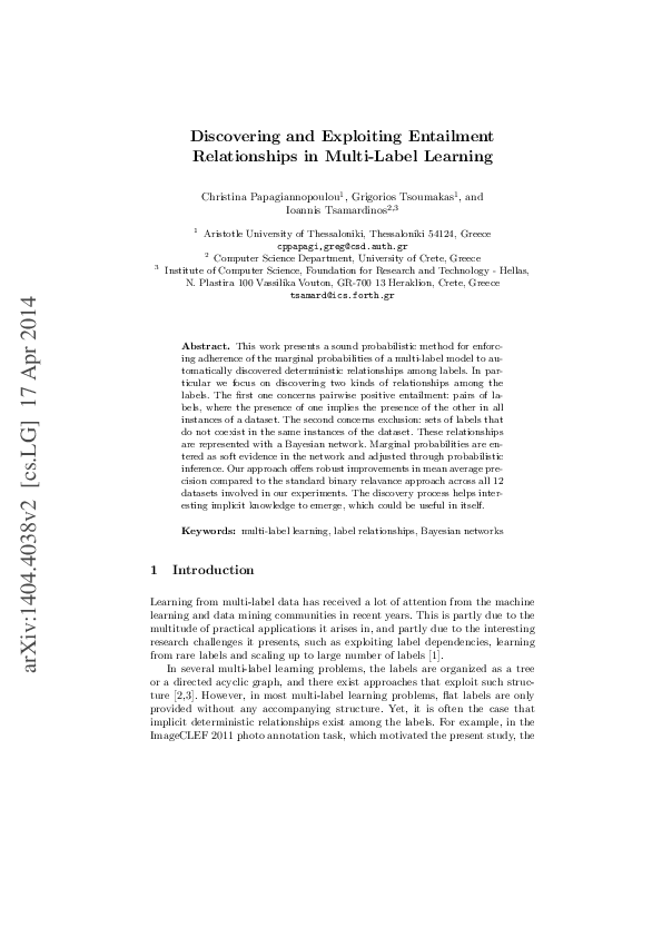 (PDF) Discovering and Exploiting Entailement Relationships in Multi-Label Learning