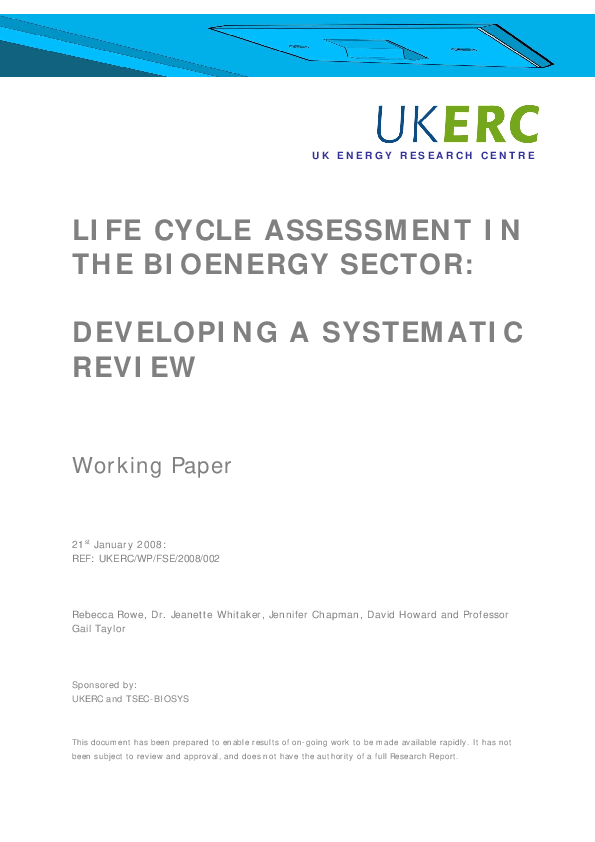(PDF) Life cycle assessment in the bioenergy sector. Developing a systematic review