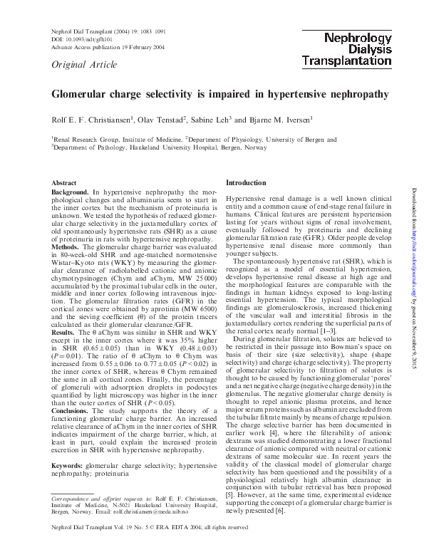 (PDF) Glomerular charge selectivity is impaired in hypertensive nephropathy