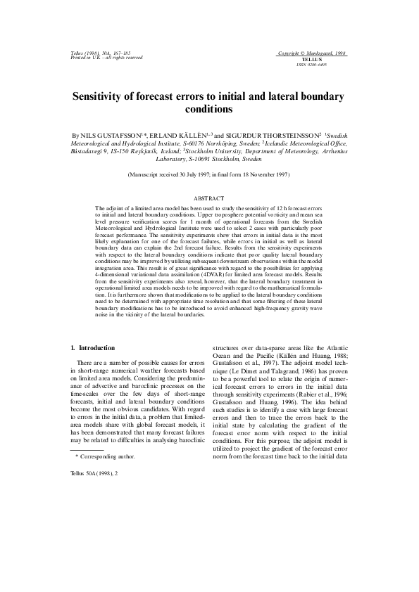 Pdf Sensitivity Of Forecast Errors To Initial And Lateral Boundary Conditions