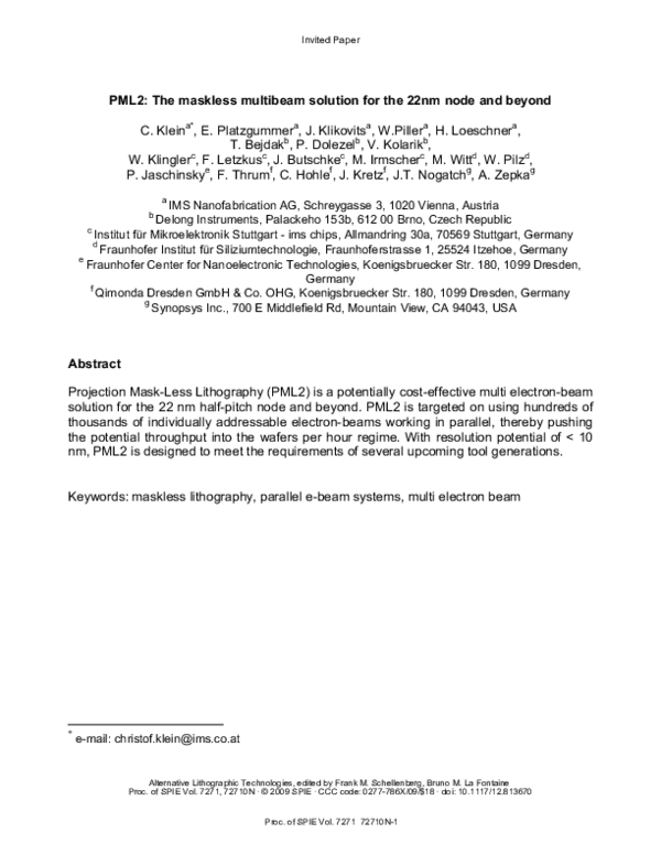 (PDF) PML2: the maskless multibeam solution for the 22nm node and ...