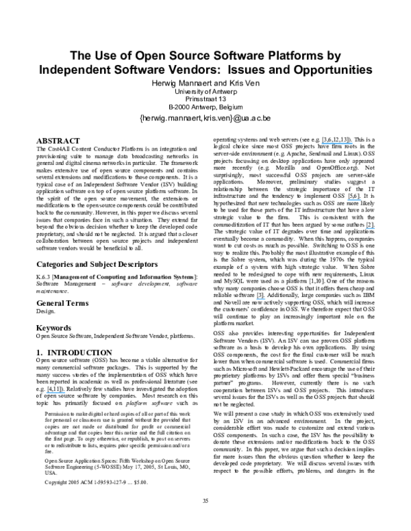 (PDF) The use of open source software platforms by Independent Software ...