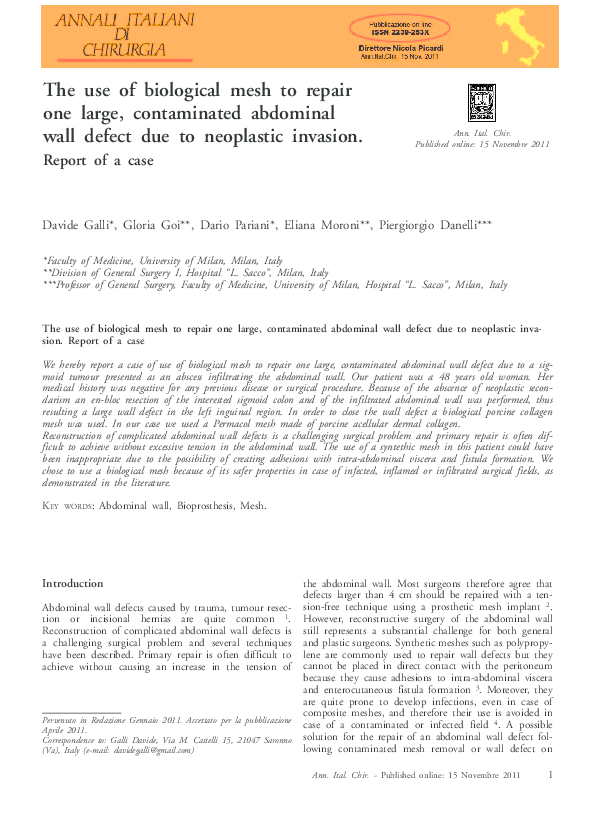 (PDF) The use of biological mesh to repair one large, contaminated ...