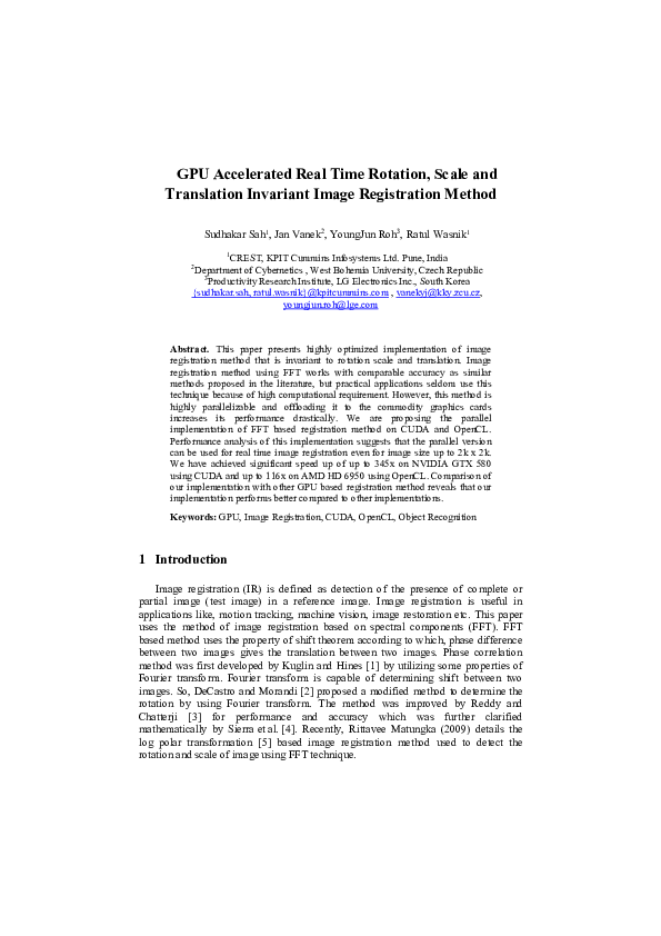 Pdf Gpu Accelerated Real Time Rotation Scale And Translation Invariant Image Registration Method