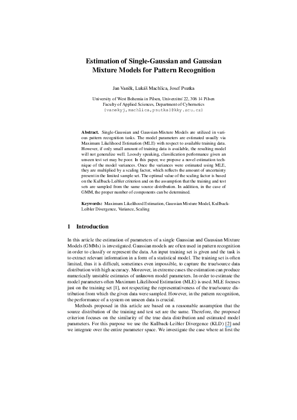 Pdf Single Gaussian And Gaussian Mixture Models Estimation For Pattern Recognition