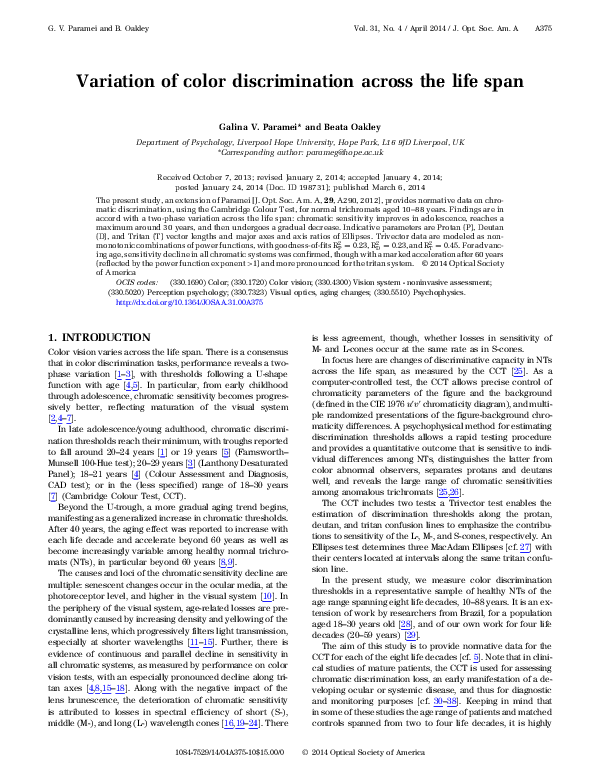 (PDF) Variation of color discrimination across the life span
