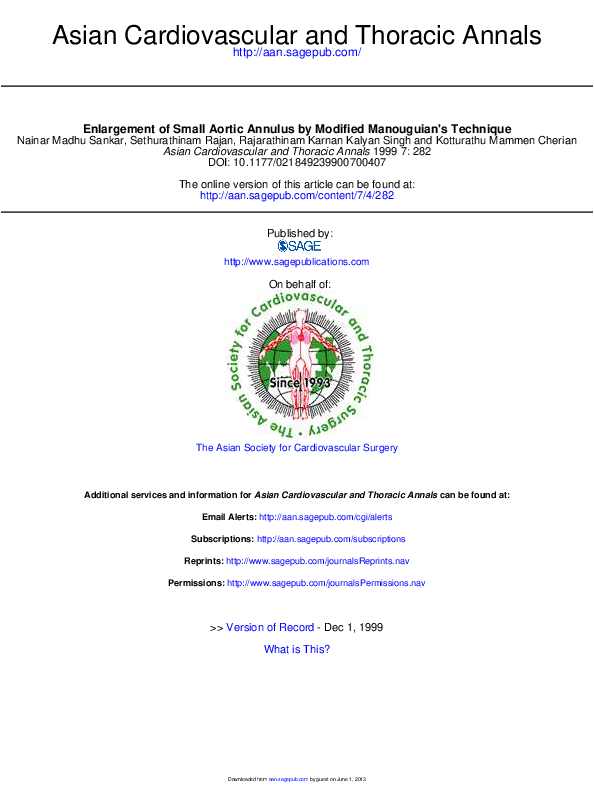 (PDF) Enlargement of Small Aortic Annulus by Modified Manouguian's ...