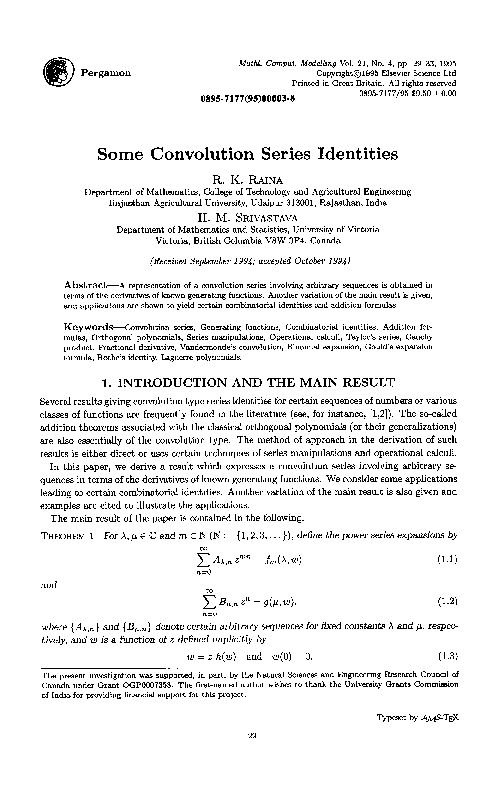 (PDF) Some convolution series identities