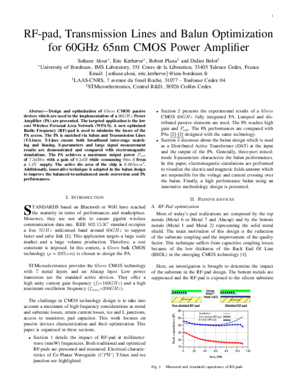 (PDF) RF-pad, Transmission Lines and balun optimization for 60GHz 65nm ...