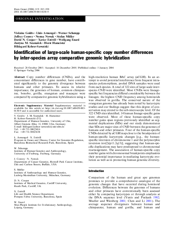 Pdf O15 Identification Of Large Scale Human Specific Copy Number Variations By Array