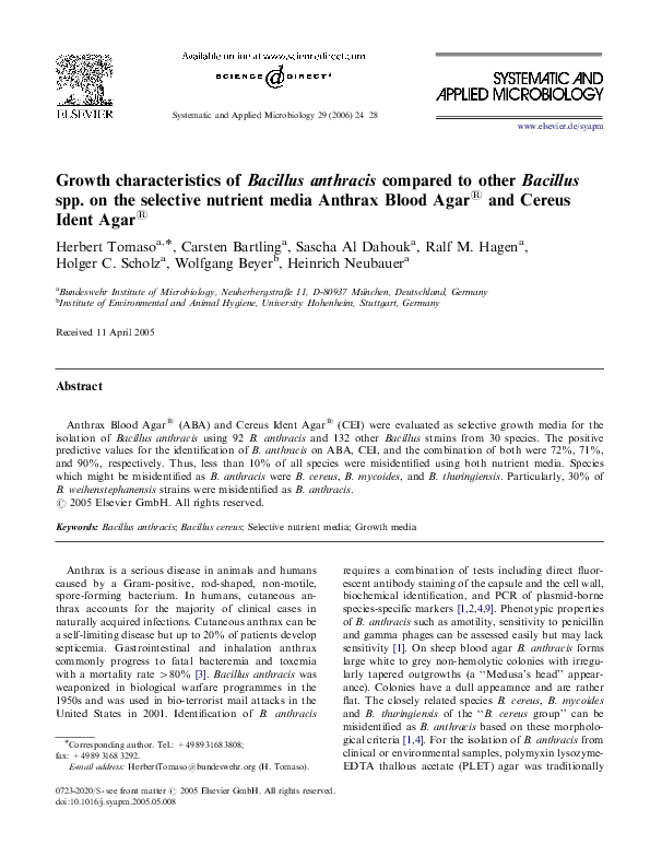 (PDF) Growth characteristics of Bacillus anthracis compared to other ...