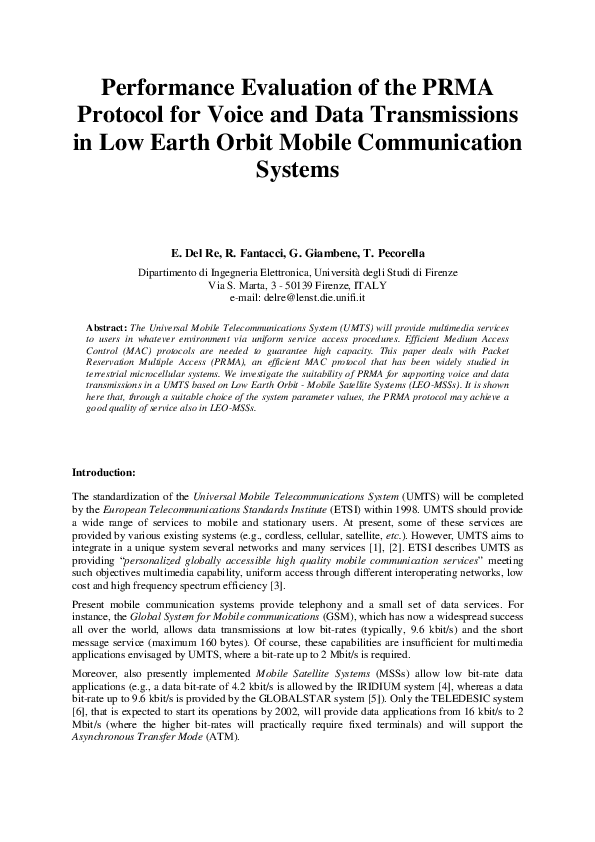 Pdf Performance Evaluation Of The Prma Protocol For Voice And Data Transmissions In Low Earth