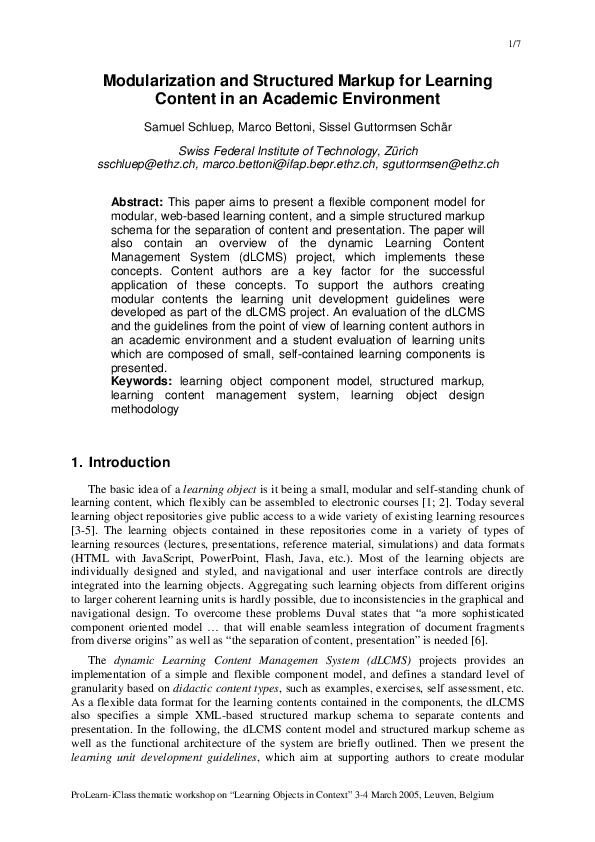 (PDF) Modularization and Structured Markup for Learning Content in an ...