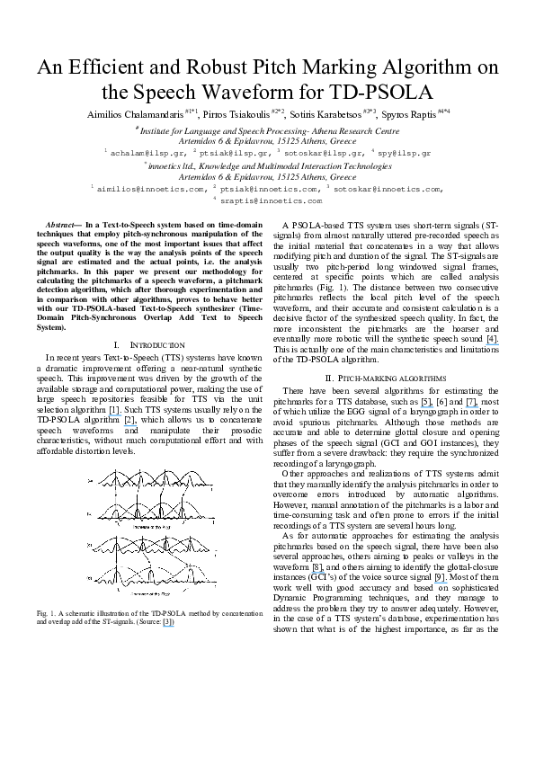 Pdf An Efficient And Robust Pitch Marking Algorithm On The Speech