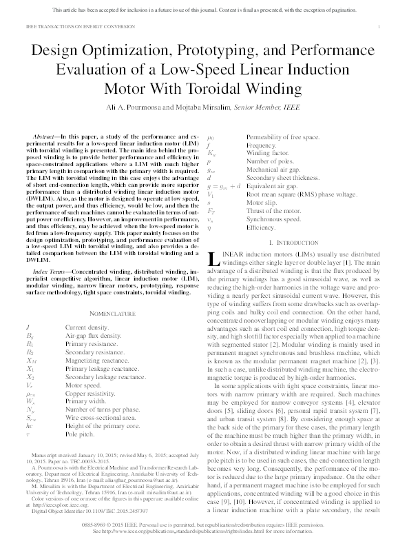 Pdf Design Optimization Prototyping And Performance Evaluation Of A Low Speed Linear
