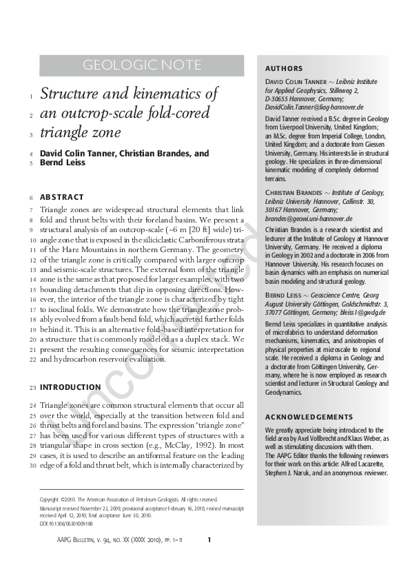 Structure and kinematics of an outcrop-scale fold-cored triangle zone