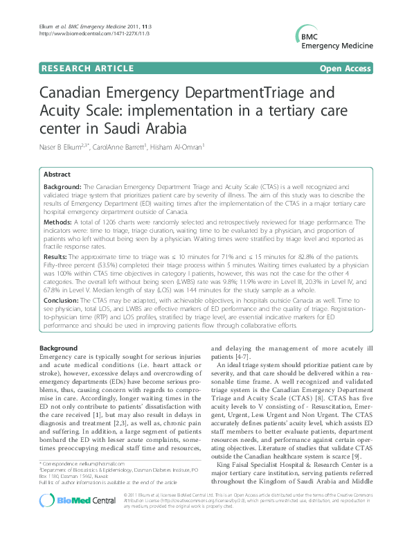 (PDF) Canadian Emergency DepartmentTriage and Acuity Scale ...