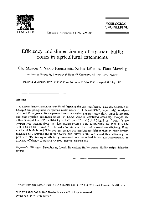 (PDF) Efficiency and dimensioning of riparian buffer zones in agricultural catchments