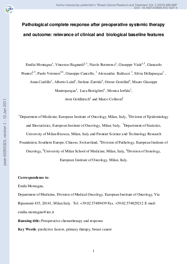 (PDF) Pathological complete response after preoperative systemic ...