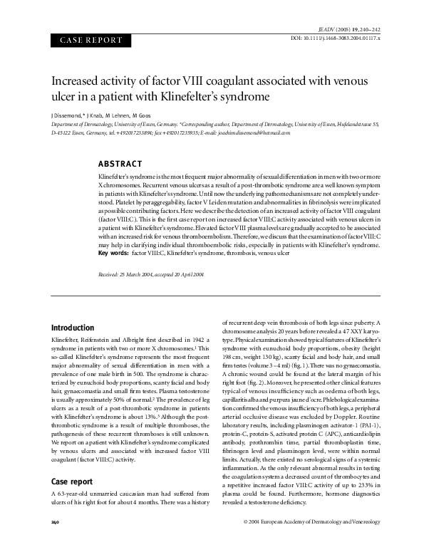 (PDF) Increased activity of factor VIII coagulant associated with ...