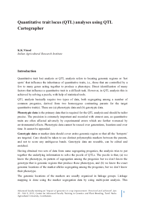 (PDF) Quantitative trait locus (QTL) analyses using QTL Cartographer