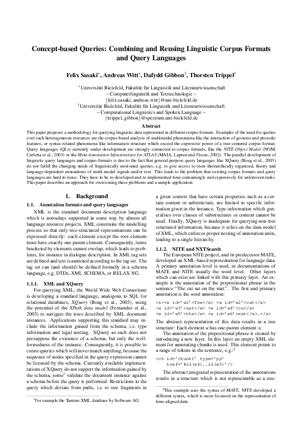 (PDF) Concept-based queries: Combining and reusing linguistic corpus formats and query languages