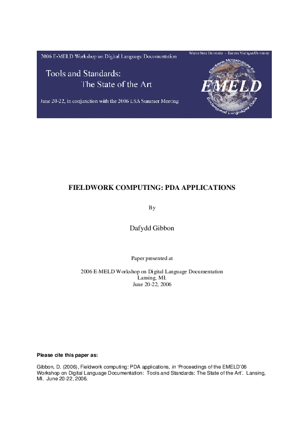 (PDF) FIELDWORK COMPUTING: PDA APPLICATIONS