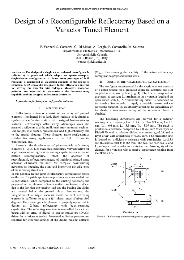 Pdf Design Of A Reconfigurable Reflectarray Based On A Varactor Tuned
