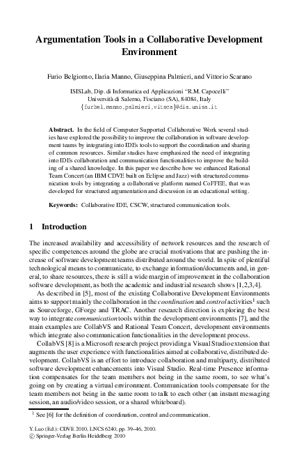 Pdf Argumentation Tools In A Collaborative Development Environment