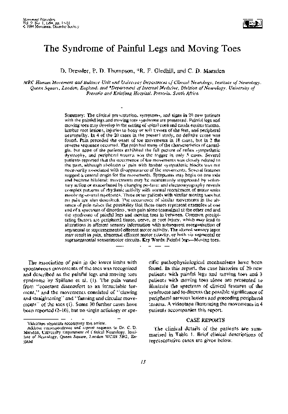 (PDF) The syndrome of painful legs and moving toes