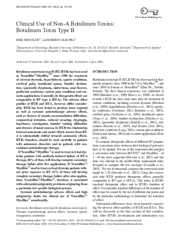 (PDF) Clinical use of non-a botulinum toxins: botulinum toxin type B