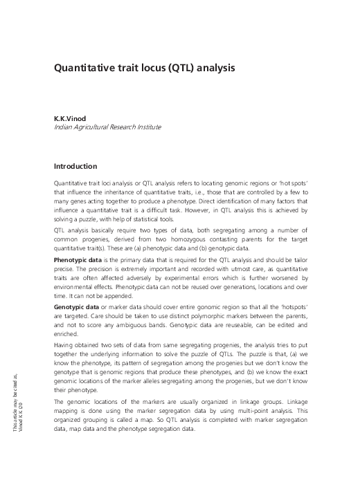 Pdf Quantitative Trait Locus Qtl Analysis
