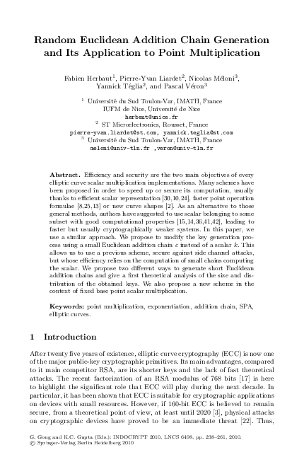 (PDF) Random Euclidean Addition Chain Generation and Its Application to ...