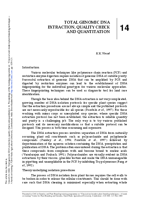 (PDF) TOTAL GENOMIC DNA EXTRACTION, QUALITY CHECK AND QUANTITATION