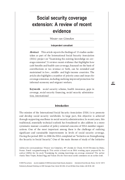 (PDF) Social security coverage extension: A review of recent evidence