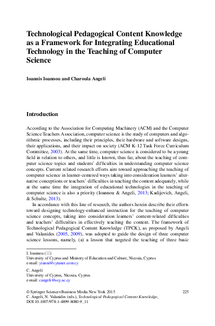 (PDF) Technological Pedagogical Content Knowledge as a Framework for ...