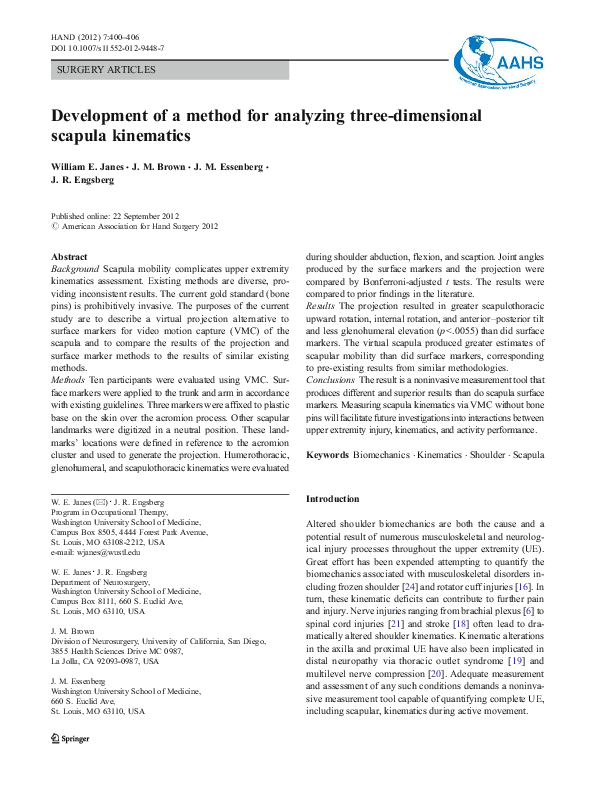 Pdf Development Of A Method For Analyzing Three Dimensional Scapula