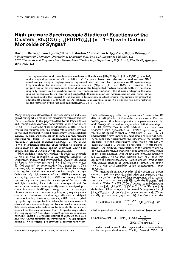 (PDF) High-pressure spectroscopic studies of reactions of the clusters ...