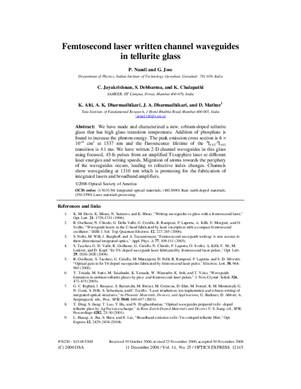 (PDF) Femtosecond laser written channel waveguides in tellurite glass