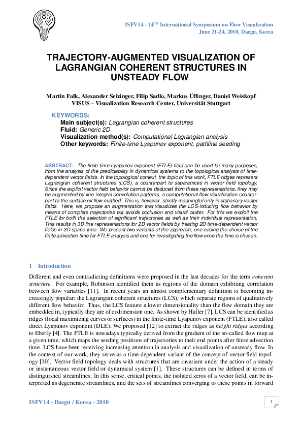 (PDF) TRAJECTORY-AUGMENTED VISUALIZATION OF LAGRANGIAN COHERENT STRUCTURES IN UNSTEADY FLOW