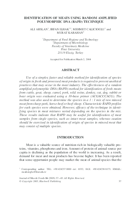 (PDF) IDENTIFICATION OF MEATS USING RANDOM AMPLIFIED POLYMORPHIC DNA ...