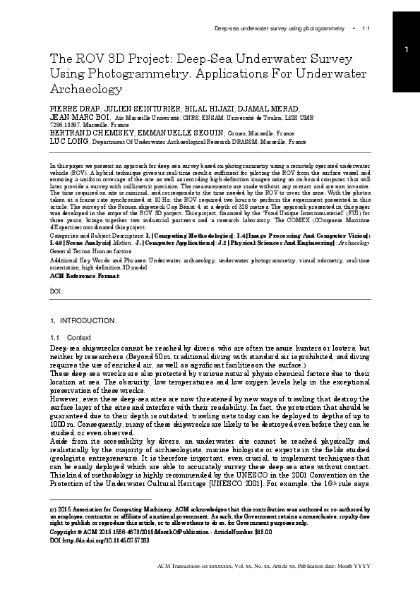 (PDF) The ROV 3D Project: Deep-Sea Underwater Survey Using ...