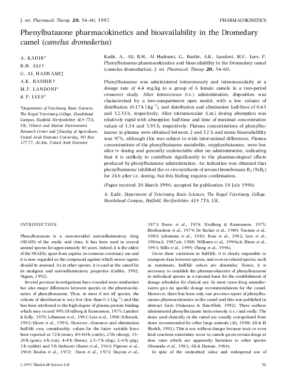 (PDF) PHENYLBUTAZONE PHARMACOKINETICS AND BIOAVAILABILITY IN THE ...