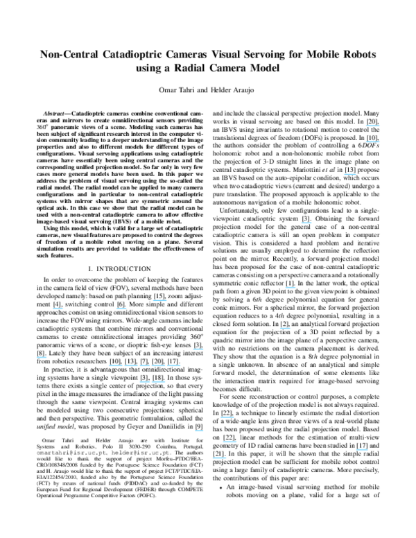 Pdf Non Central Catadioptric Cameras Visual Servoing For Mobile Robots Using A Radial Camera